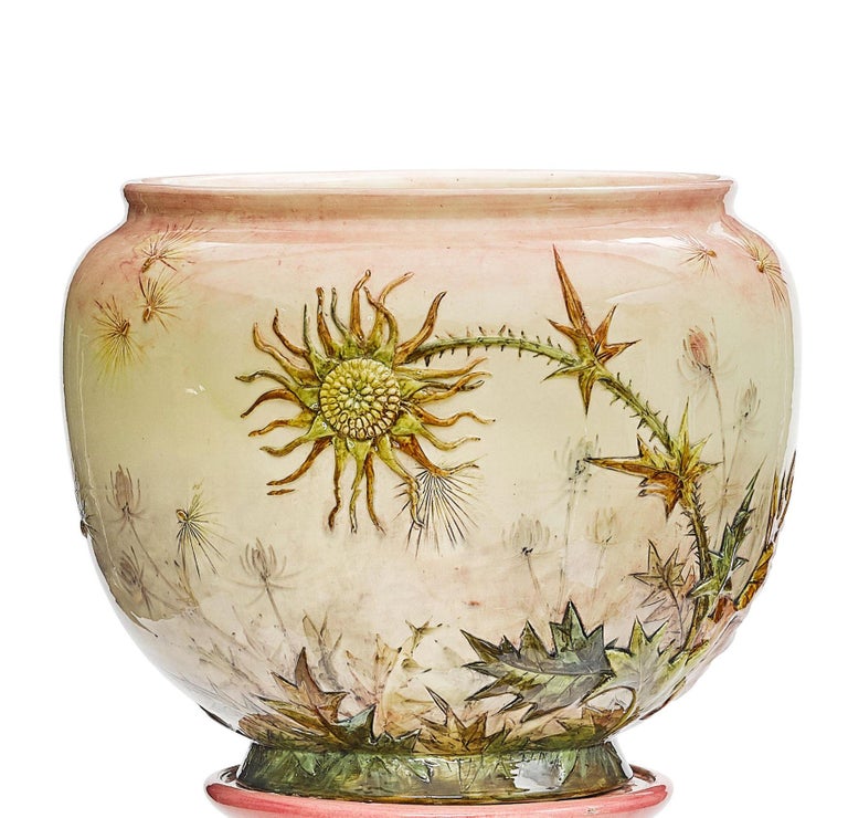 Late 19th Century Large Delphin Massier Majolica Jardiniere on Pedestal ...