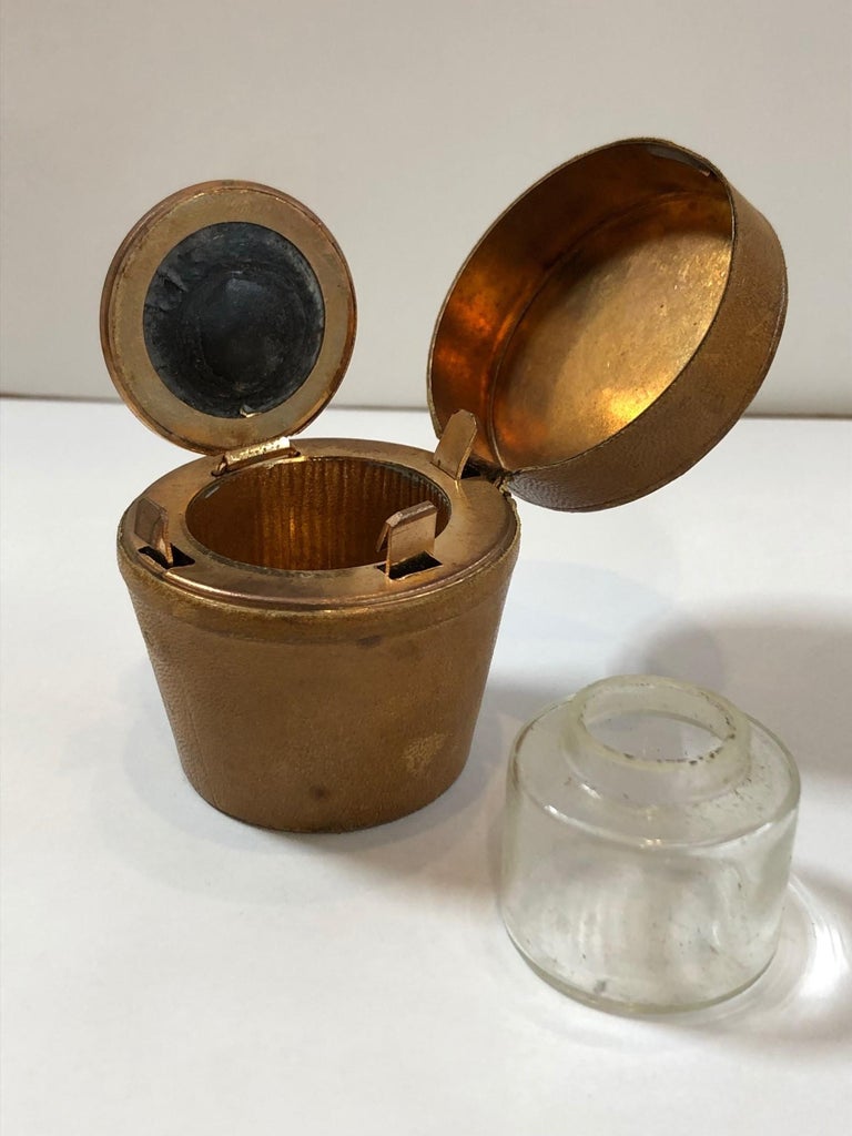 Late 19th Century Leather Mini Hat Box Traveling Inkwell For Sale at ...