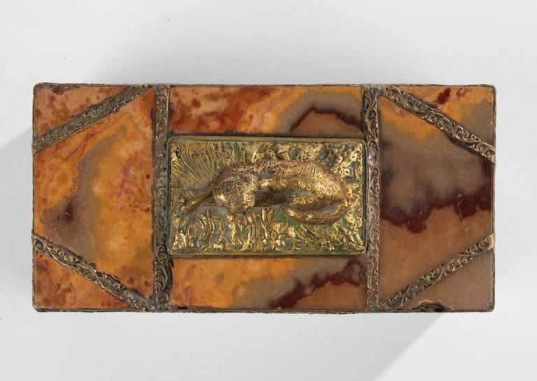 Late 19th Century Lidded Onyx box with Bronze Dog For Sale at 1stDibs