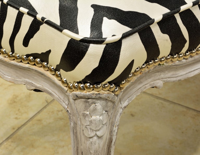 Late 19th Century Louis XV Style Painted Zebra Print Covered Six Leg ...