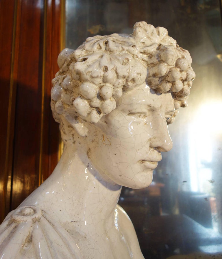 Late 19th Century Majolica Bust Sculpture of Bacchus God of Wine at 1stDibs