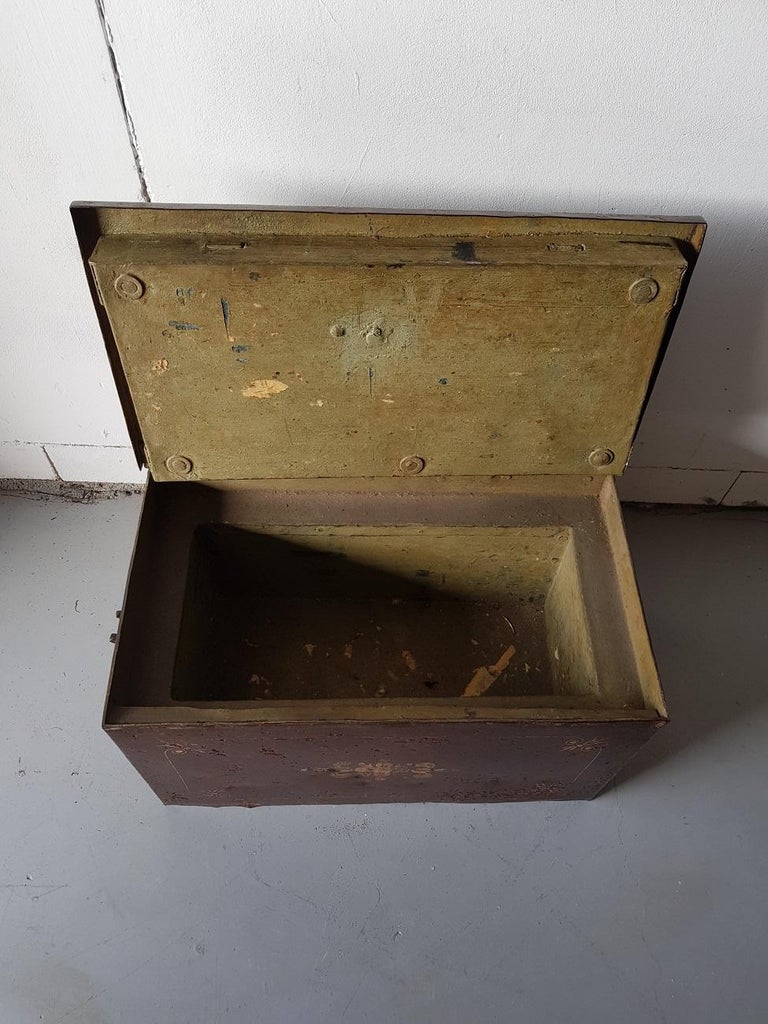 Late 19th Century Metal Safe and Hand-Painted For Sale at 1stdibs