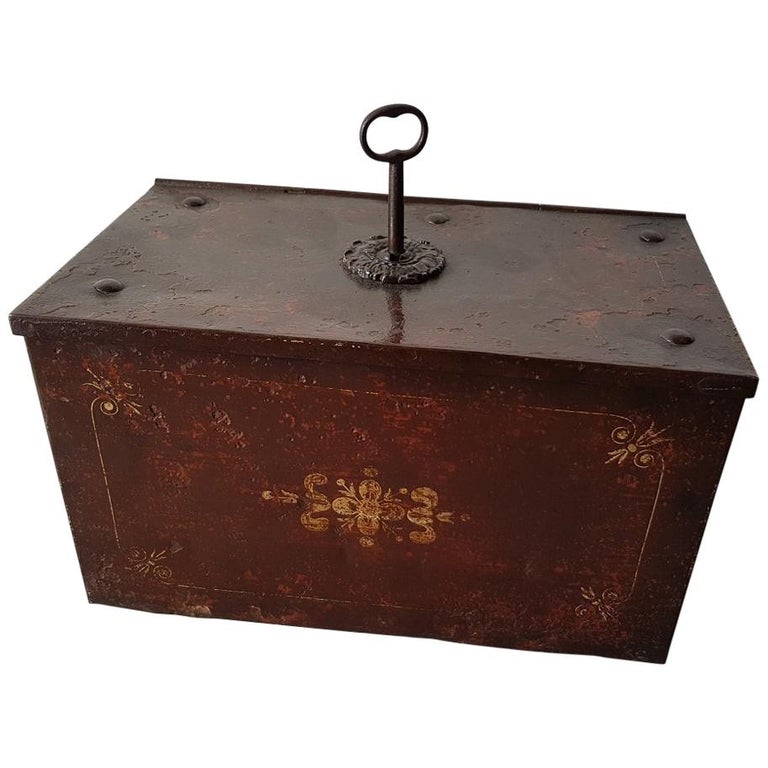 Late 19th Century Metal Safe and Hand-Painted For Sale at 1stdibs