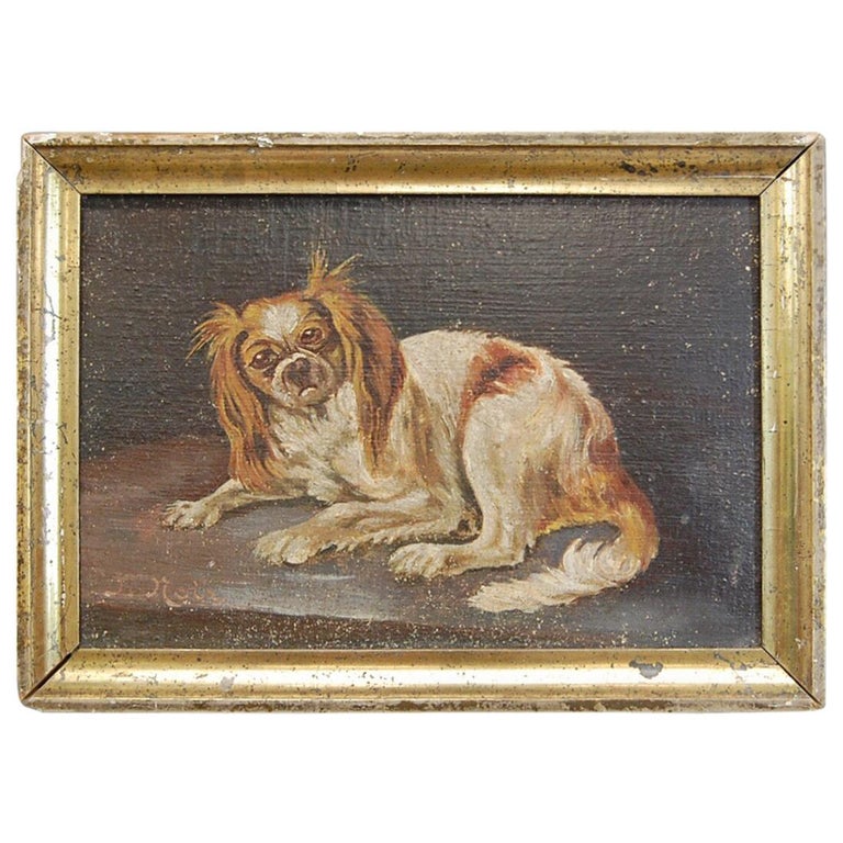 Late 19th Century Naive Grumpy King Charles Spaniel Portrait For Sale ...
