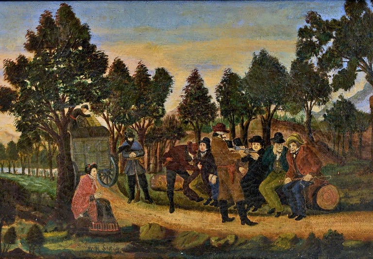 Late 19th Century Oil American Painting "Stagecoach Robbery" For Sale ...