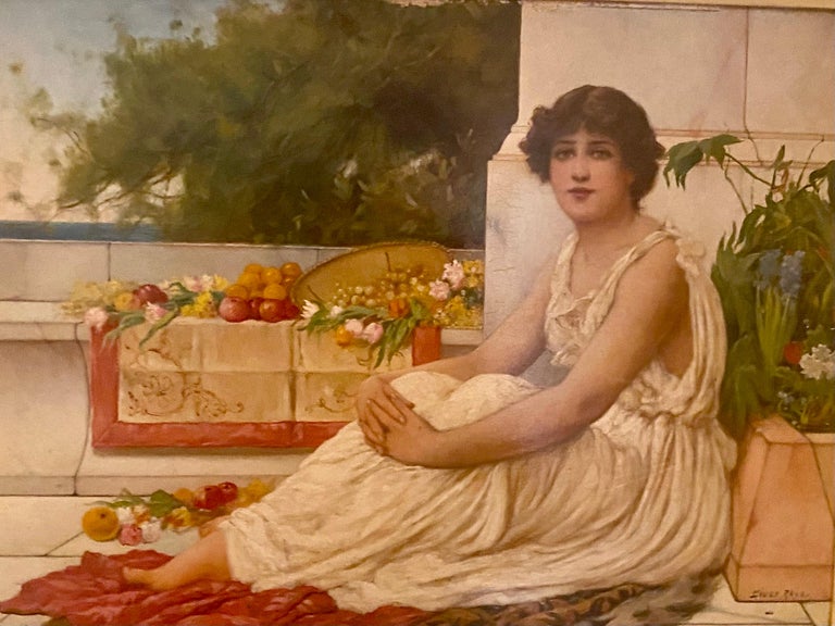 Late 19th Century Oil on Canvas Terrace Painting by Oliver Rhys, Signed ...