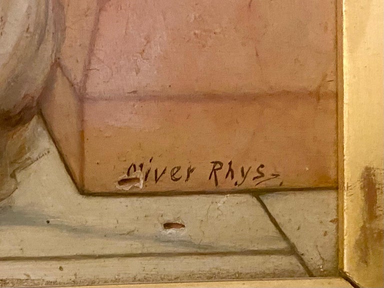 Late 19th Century Oil on Canvas Terrace Painting by Oliver Rhys, Signed ...