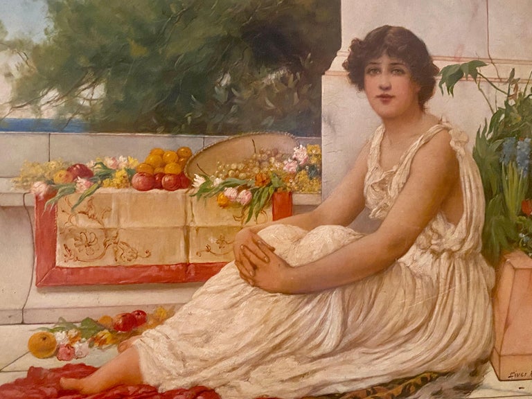 Late 19th Century Oil on Canvas Terrace Painting by Oliver Rhys, Signed ...