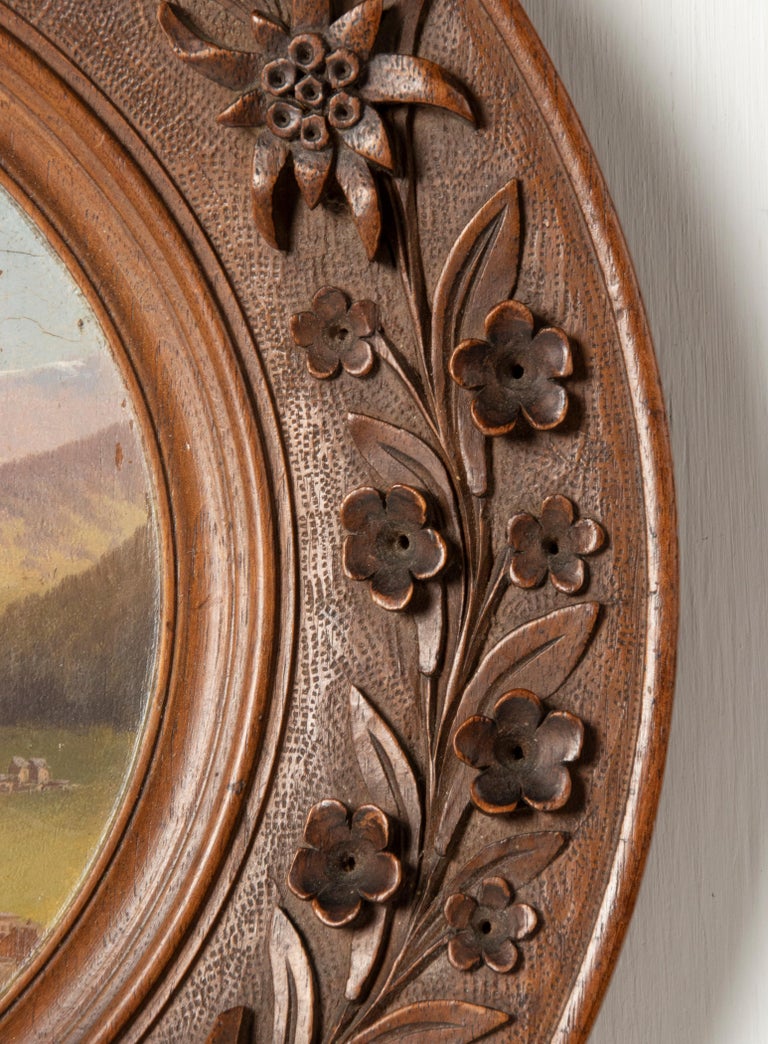 Late 19th Century Oil Painting Alpine Village Black Forest Carved Frame ...