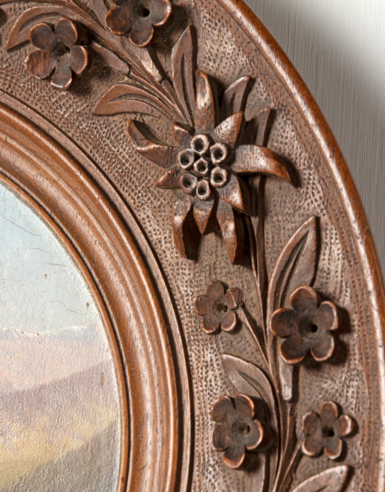 Late 19th Century Oil Painting Alpine Village Black Forest Carved Frame ...
