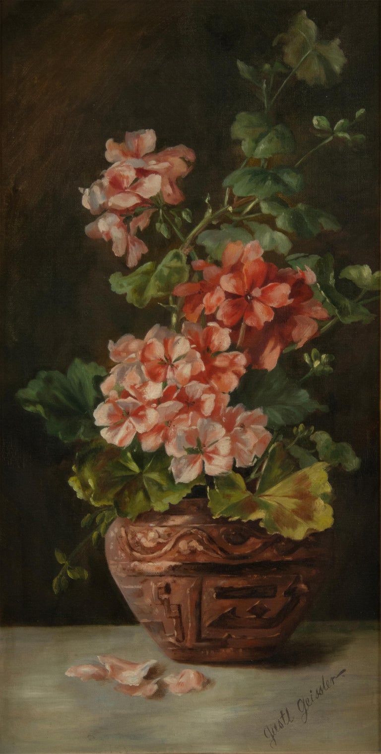 Late 19th Century Oil Painting Flower Still Life Geraniums by Gustl ...