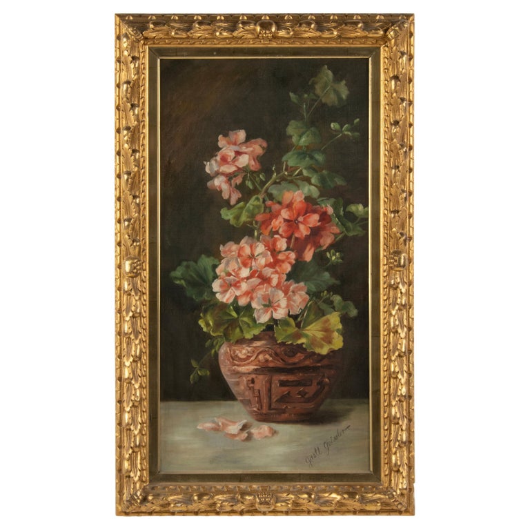 Late 19th Century Oil Painting Flower Still Life Geraniums by Gustl ...