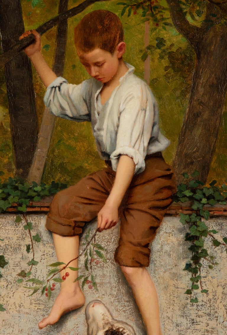 Late 19th Century Oil Painting Young Boy with a Goat by Frédéric Viret ...