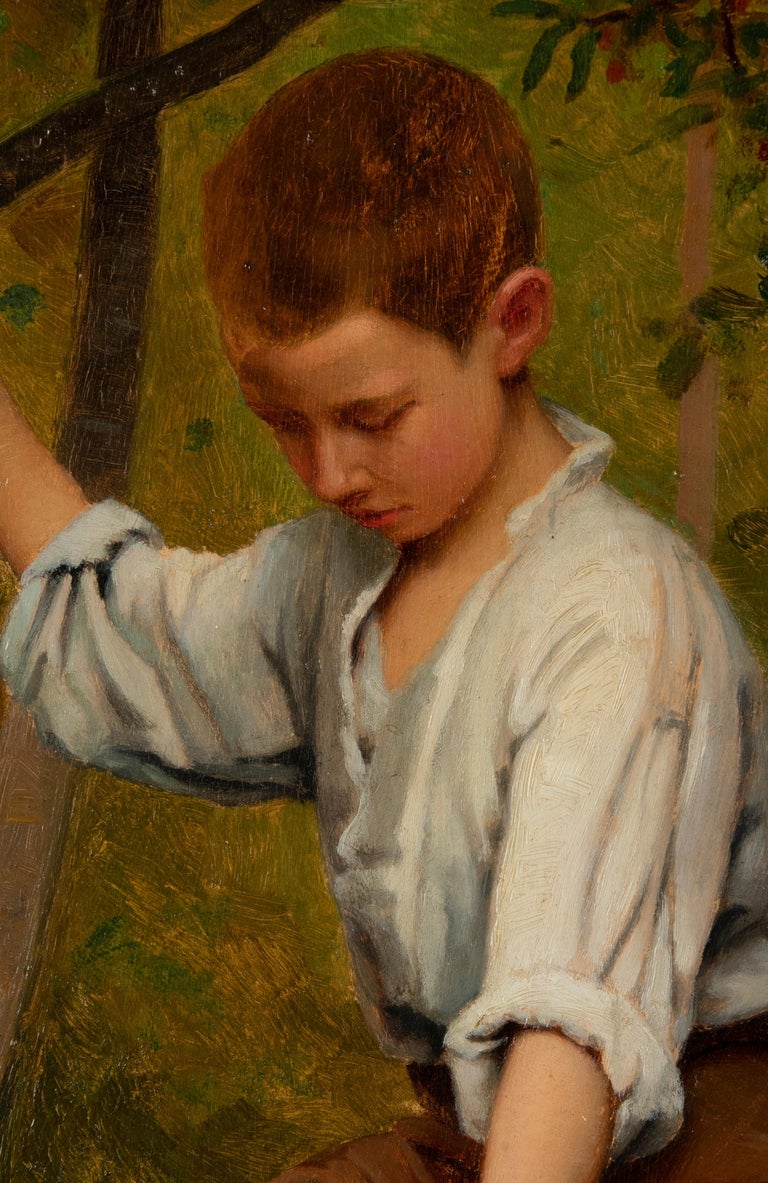Late 19th Century Oil Painting Young Boy with a Goat by Frédéric Viret ...