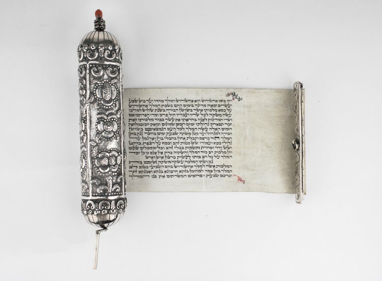 Late 19th Century Ottoman Empire Silver Megillah Case and Esther Scroll ...