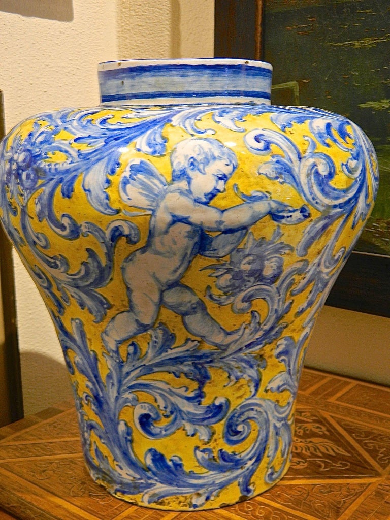 Late 19th Century Painted Talavera Majolica Jar from Spain at 1stDibs