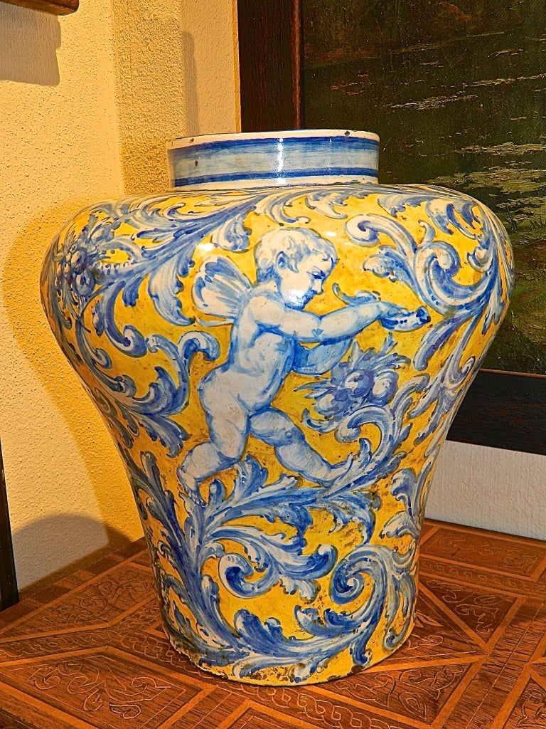 Late 19th Century Painted Talavera Majolica Jar from Spain at 1stDibs
