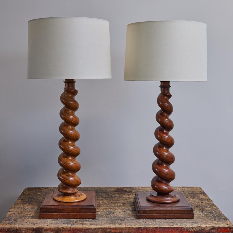 Late 19th Century Pair of French Wooden Barley Twist Turned Lamps For ...