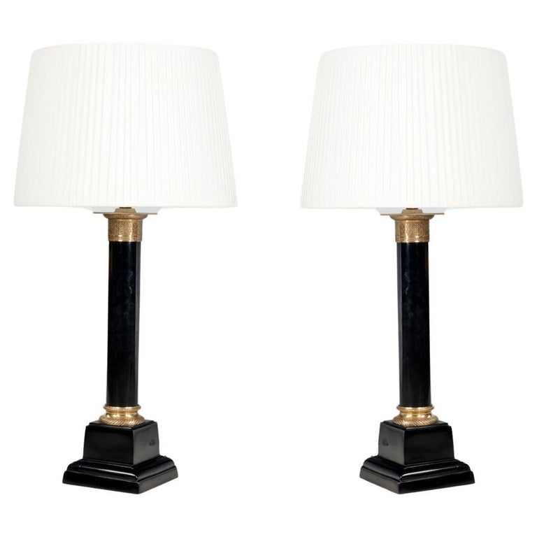 Late 19th Century, Pair of Metal Column Table Lamps For Sale at 1stDibs