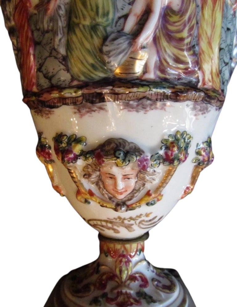 Late 19th Century, Pair of Porcelain Capodimonte Urns with Covers For ...