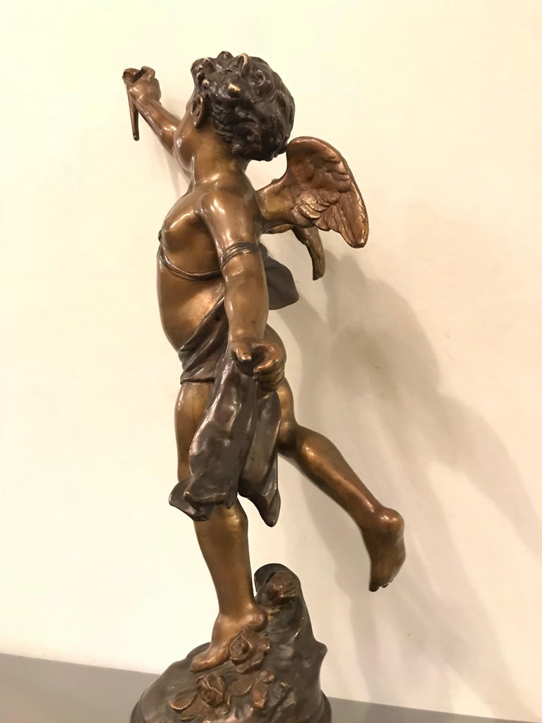 Late 19th Century Patinated Bronze Figure Winged Cherub Signed on Base ...
