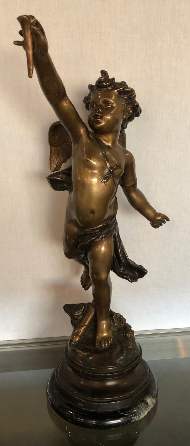 Late 19th Century Patinated Bronze Figure Winged Cherub Signed on Base ...