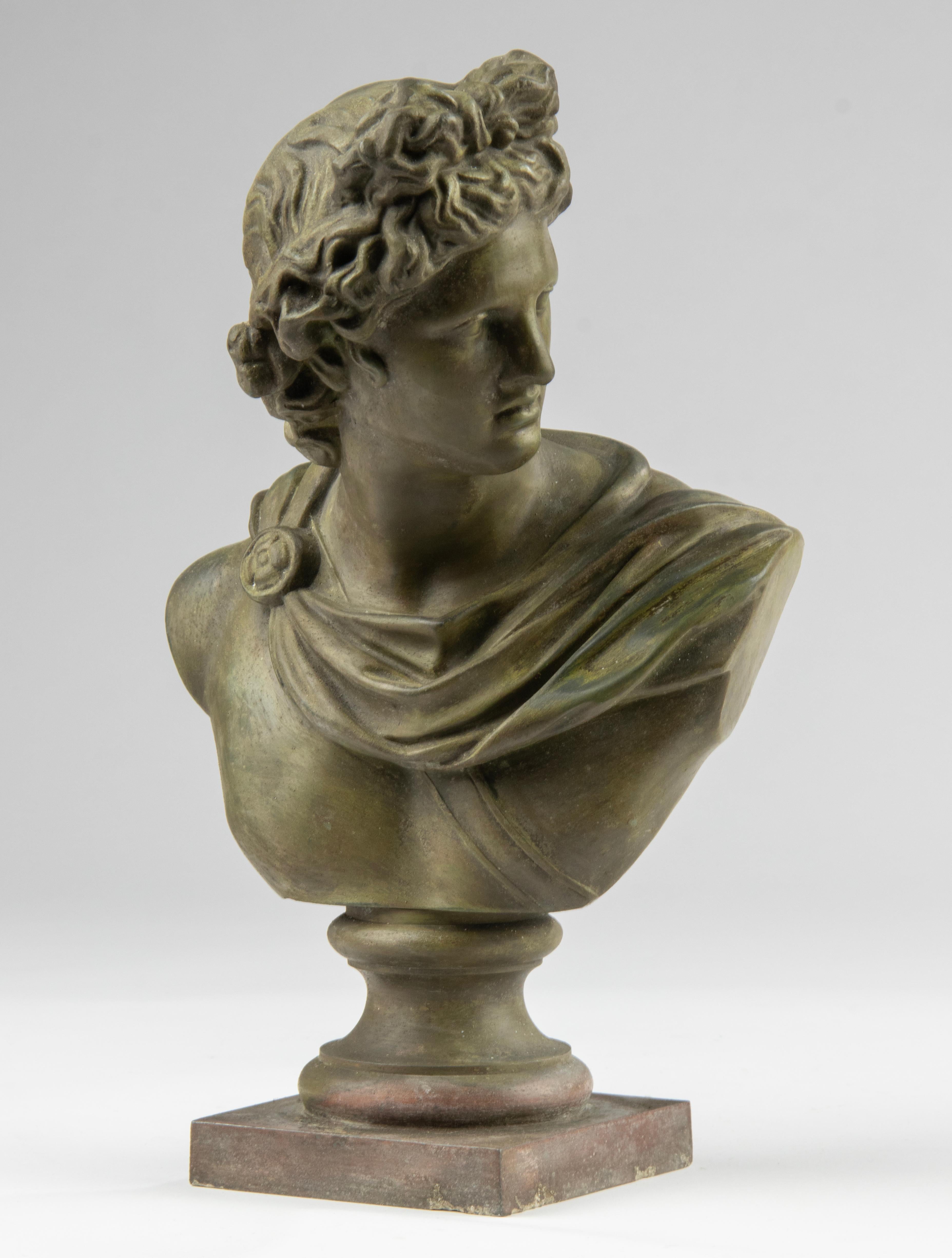 Late 19th Century Roman Green Patinated Spelter Bust of Apollo at 1stDibs