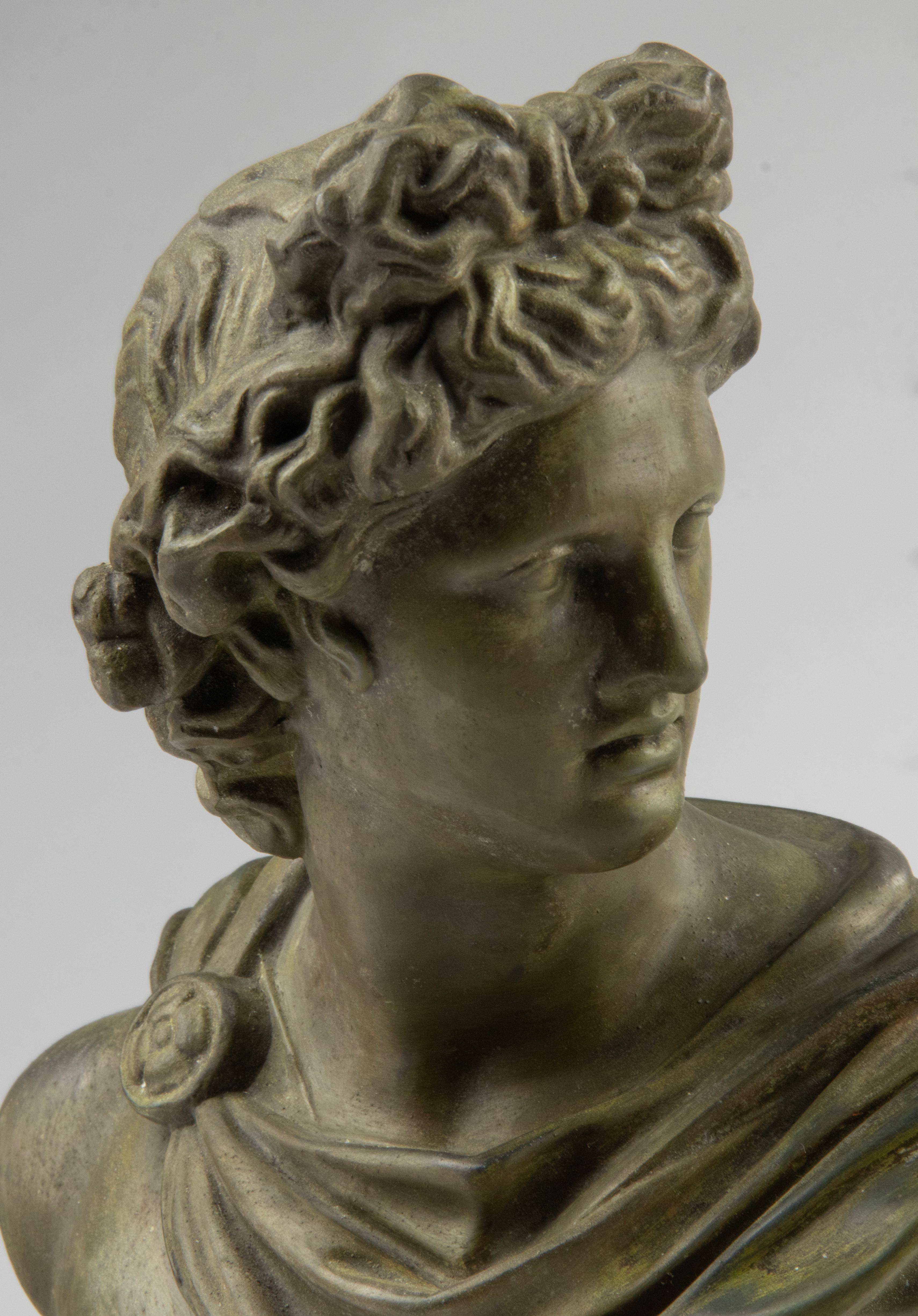 Late 19th Century Roman Green Patinated Spelter Bust of Apollo at 1stDibs
