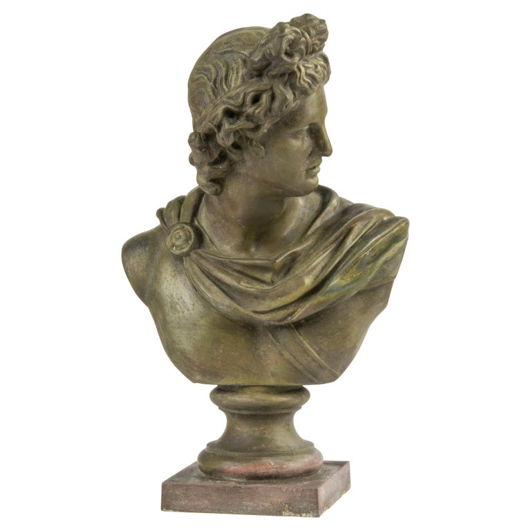 Late 19th Century Roman Green Patinated Spelter Bust of Apollo For Sale ...