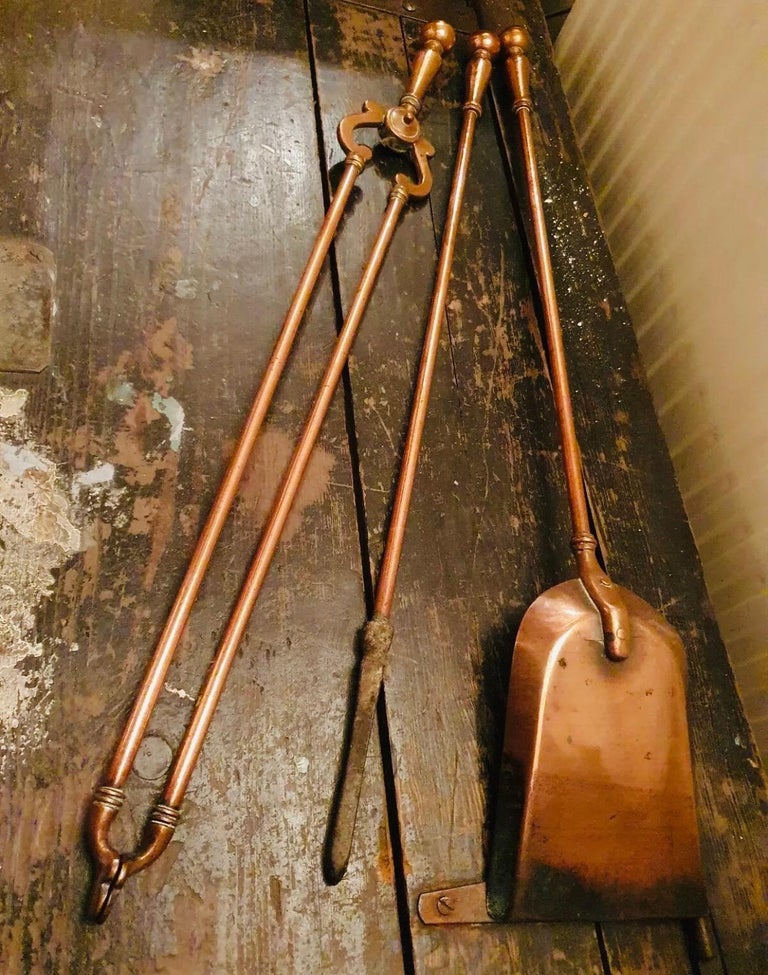 Late 19th Century Set of Bronze Fire Irons Tools For Sale at 1stDibs