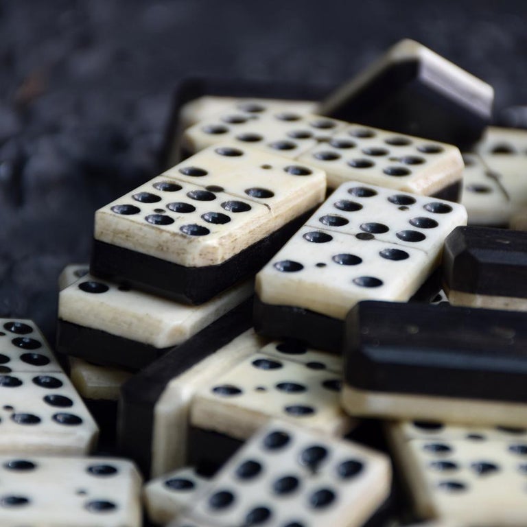 Late 19th Century Set of Ebony and Carved Bone Dominoes at 1stDibs
