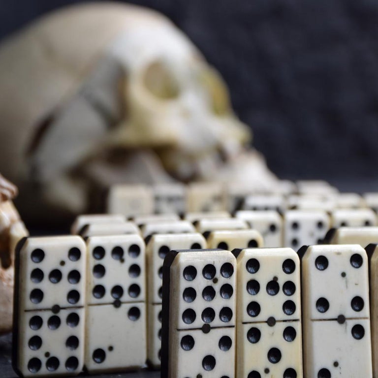 Late 19th Century Set of Ebony and Carved Bone Dominoes at 1stDibs