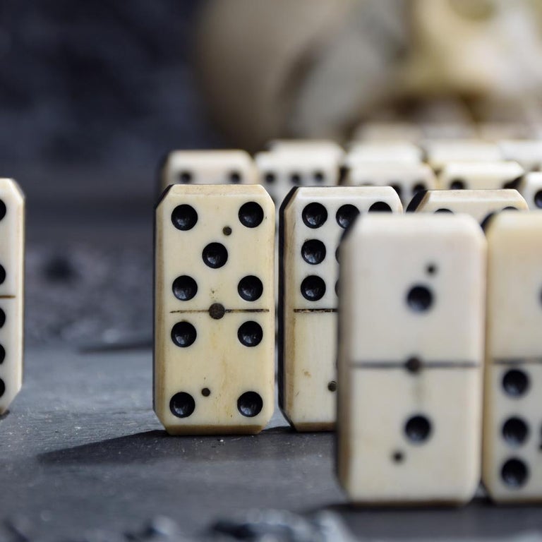 Late 19th Century Set of Ebony and Carved Bone Dominoes at 1stDibs