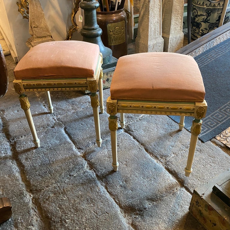 Late 19th Century Set of Two Napoleon III Lacquered Wood Italian Poufs ...