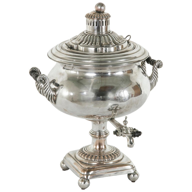Late 19th Century Silver Samovar or Tea Urn with Lid and Ebonized ...