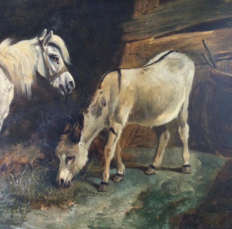 Late 19th Century Stable Scene Oil Painting on Board For Sale at 1stDibs