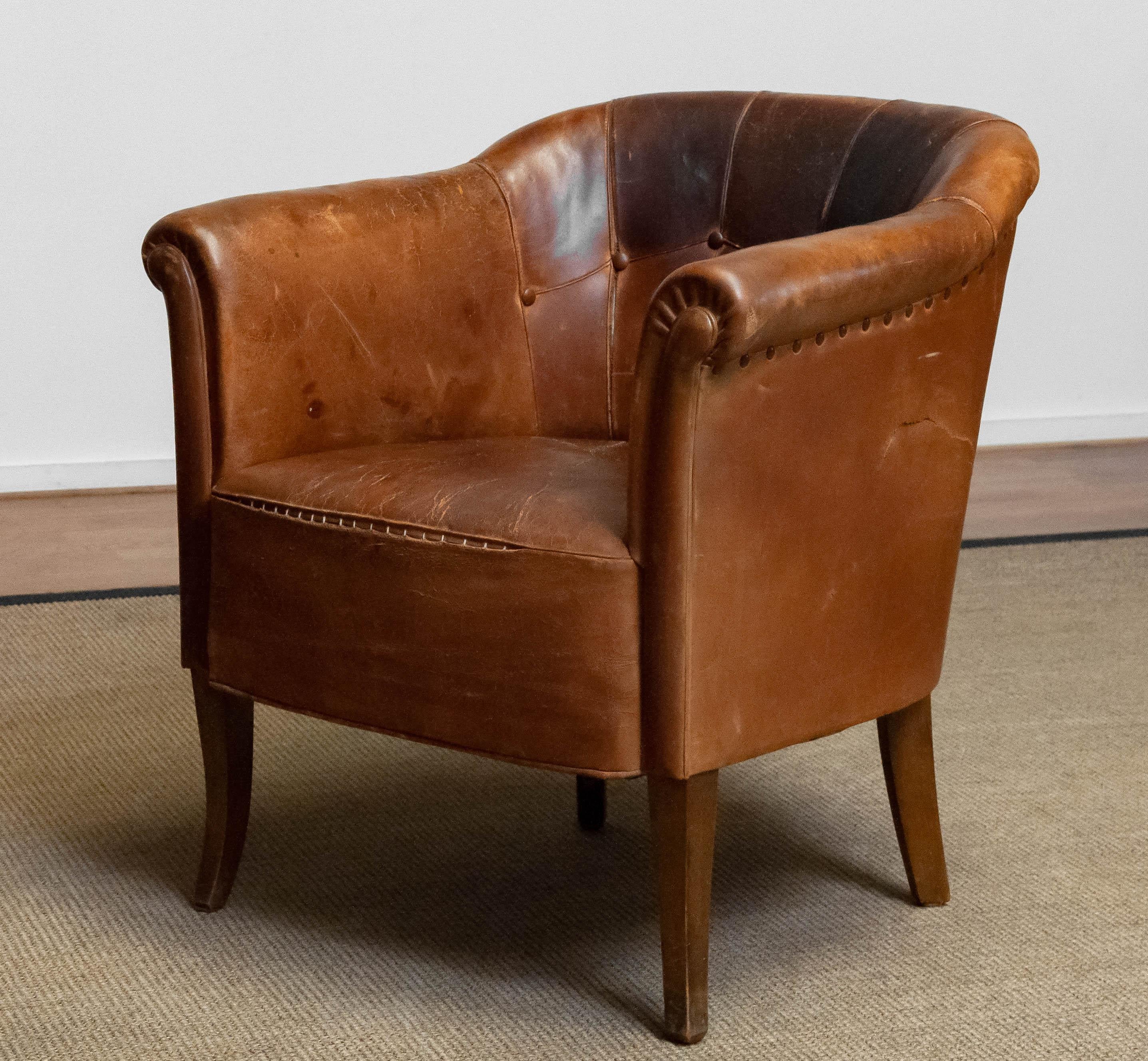 Late 19th Century Swedish Tan / Brown Nailed Leather Lounge / Club ...