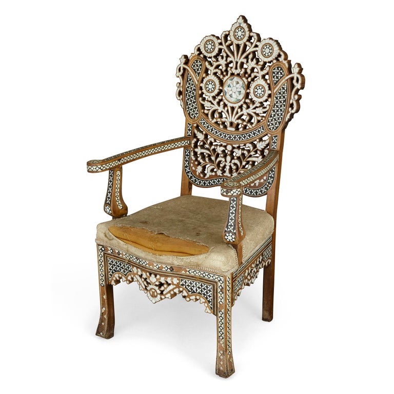 Late 19th Century Syrian Chair with Arabesque Mother-of-Pearl and ...