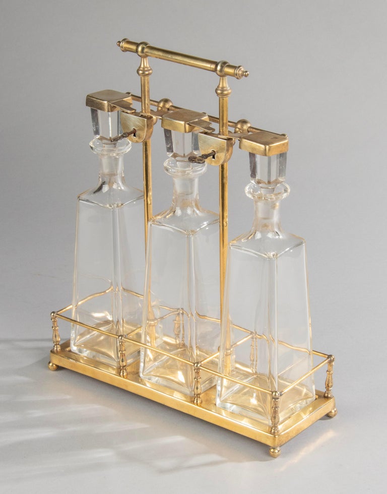 Late 19th Century Tantalus Liquor / Brandy Stand with Crystal Decanters ...