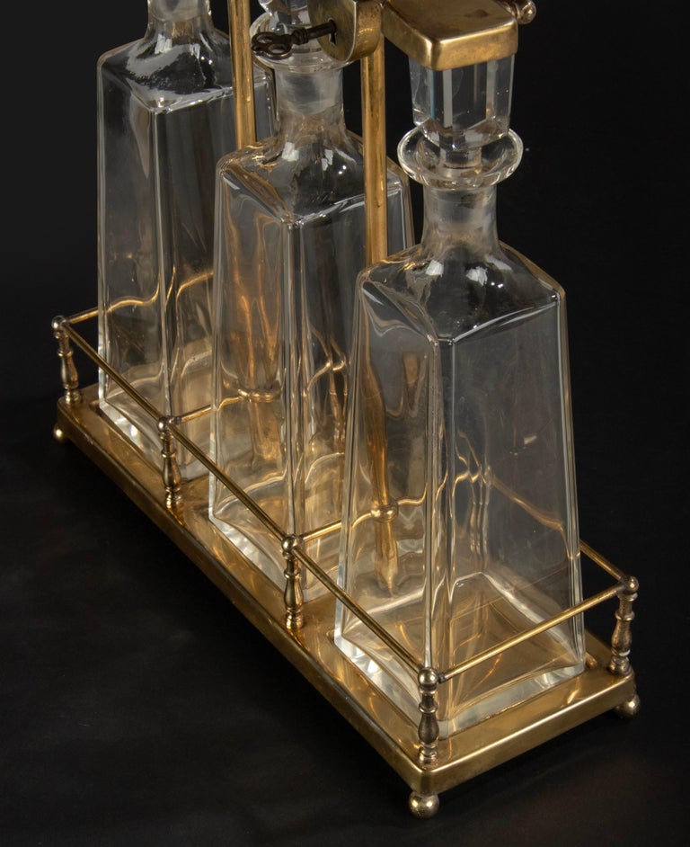 Late 19th Century Tantalus Liquor / Brandy Stand with Crystal Decanters ...