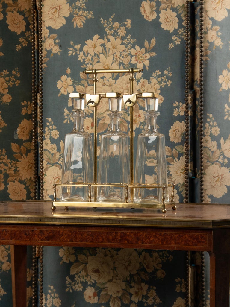 Late 19th Century Tantalus Liquor / Brandy Stand with Crystal Decanters ...
