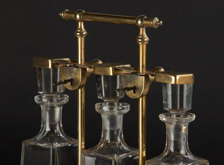 Late 19th Century Tantalus Liquor / Brandy Stand with Crystal Decanters ...