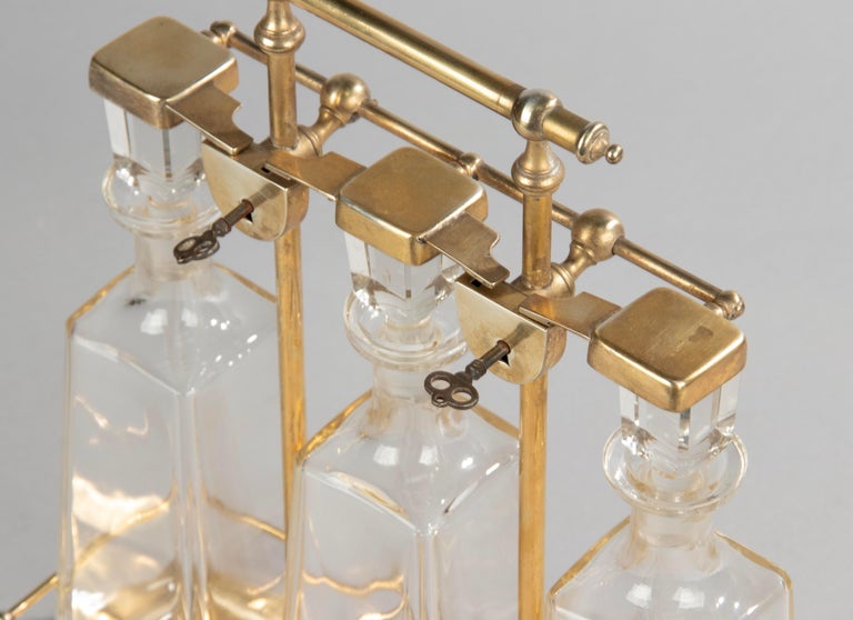 Late 19th Century Tantalus Liquor / Brandy Stand with Crystal Decanters ...