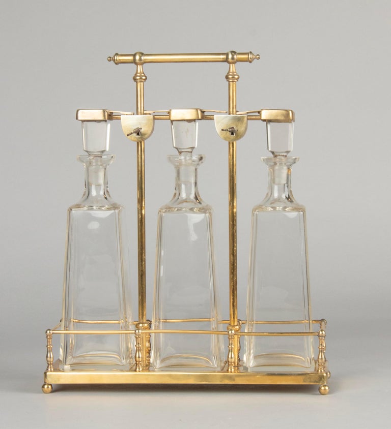 Late 19th Century Tantalus Liquor / Brandy Stand with Crystal Decanters ...