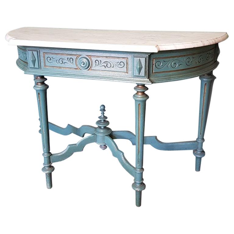 Late 19th Century Turquoise Colored Mahogany Side Table with White ...