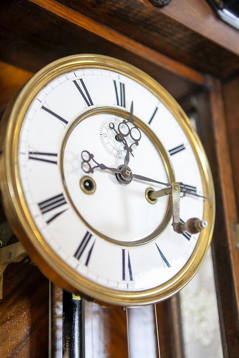 Late-19th Century Wall Clock with Brass Elements in Walnut Case For ...