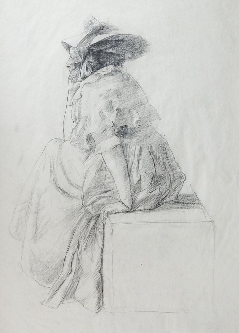 Late 19th Century Woman in Bonnet Drawing For Sale at 1stDibs