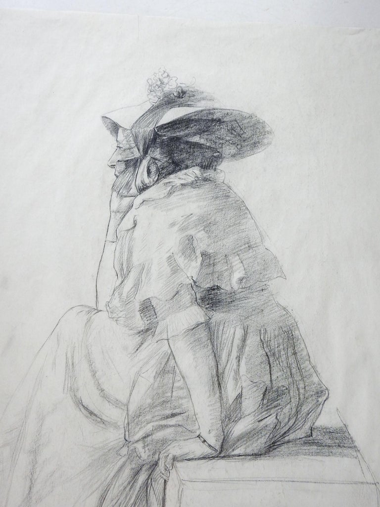 Late 19th Century Woman in Bonnet Drawing For Sale at 1stDibs