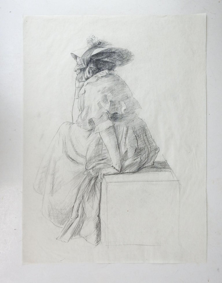 Late 19th Century Woman in Bonnet Drawing For Sale at 1stDibs