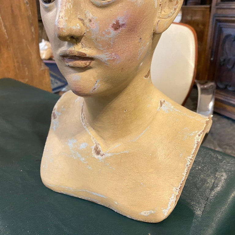 Late 19th Century Wood Painted Italian Bust of a Woman For Sale at 1stDibs